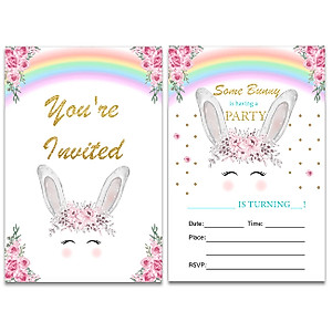 Rainbow Bunny Birthday Party Invitations with Envelopes Set of 20 Floral Some Bunny Birthday Party Invites Fill in Blank