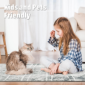 8x10 Washable Large Area Rug for Living Room Non Slip Boho Moroccan Bedroom Rug Indoor Farmhouse Geometric Floor Mat Soft Low Pile Woven Carpet for Classroom Office Under Dining Table(Gray)