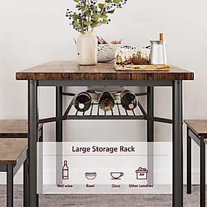 GAOMON Dining Table Set for 4, Kitchen Table and Chairs for 4 with Wine Rack, Dining Room Table Set with 4 Chairs, Rectangular Kitchen Table Set for Small Space, Apartment, Rustic Brown