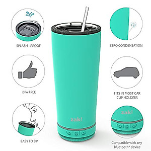 Zak Designs Zak! Play Bluetooth Tumbler with Straw and Wireless Speaker, Slider Lid, Double-Wall Stainless Steel and Vacuum Insulation, Removable Rechargeable Bluetooth Speaker