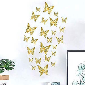 3D Butterfly Wall Stickers, 48PCS Gold Butterfly Wall Decals Decorations Stickers with 4 Patterns Butterflies Gold Party Decoration for Home Nursery Classroom Kids Bedroom Decor