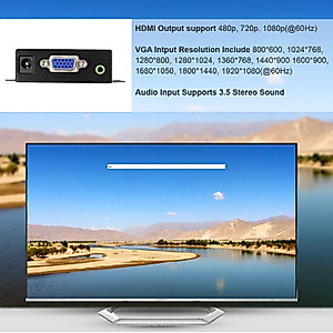 CKL VGA to HDMI Adapter Converter 1080P with 3.5mm Audio Sound and DC 5V Power Supply for PC Laptop Display Computer Mac Projector HDTV