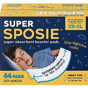 Super Sposie Booster Pads, Max Absorbency for Nighttime Diapers, Use with Overnight Diapers Size 5+ and Night time Pull ups, Incontinence Protection