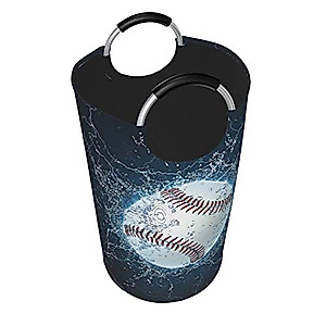 Dujiea 82l X-Large Laundry Basket Tall, Baseball Collapsible Laundry Hampers with Aluminium Handles Big Clothes Basket Kids Laundry Bin Round Storage Basket for Dorm Room