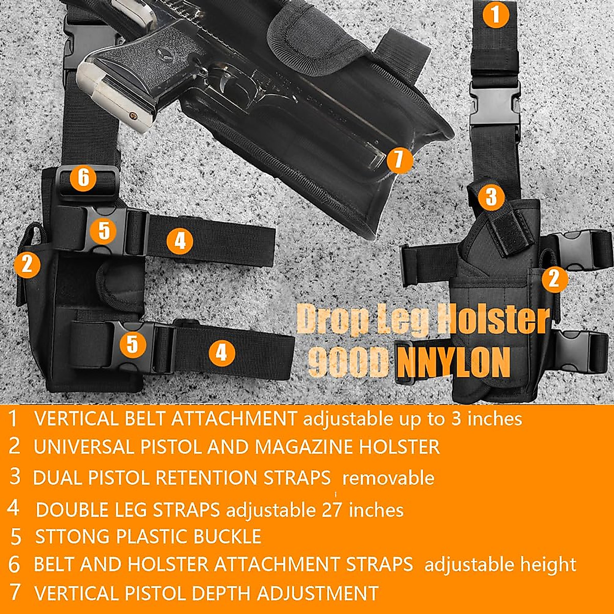 Left Handed Leg Holsters for Pistols, Drop Leg Holster Thigh Gun Holster for Men, Airsoft Pistol Holster Adjustable Tactical Leg Harness for Large Medium Pistols