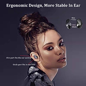 NVAHVA True Wireless Invisible Earbuds, Headphones with Microphone for iOS Android, USB-C Charge, IPX5 Waterproof, Touch Control, Small Bluetooth Ear Buds for Commute Sports Sleep (Black-red)