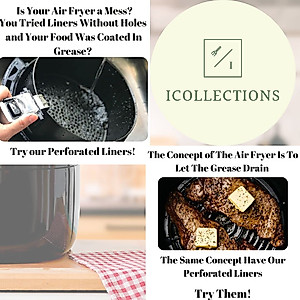 ICOLLECTIONS 100 Pcs Perforated Air Fryer Paper Liners for Crispy Food - Oil and Water Proof Non-Stick Air Fryer Disposable Paper Liners for Baking and Roasting - 6.3 Inch Round Air Fryer Liners