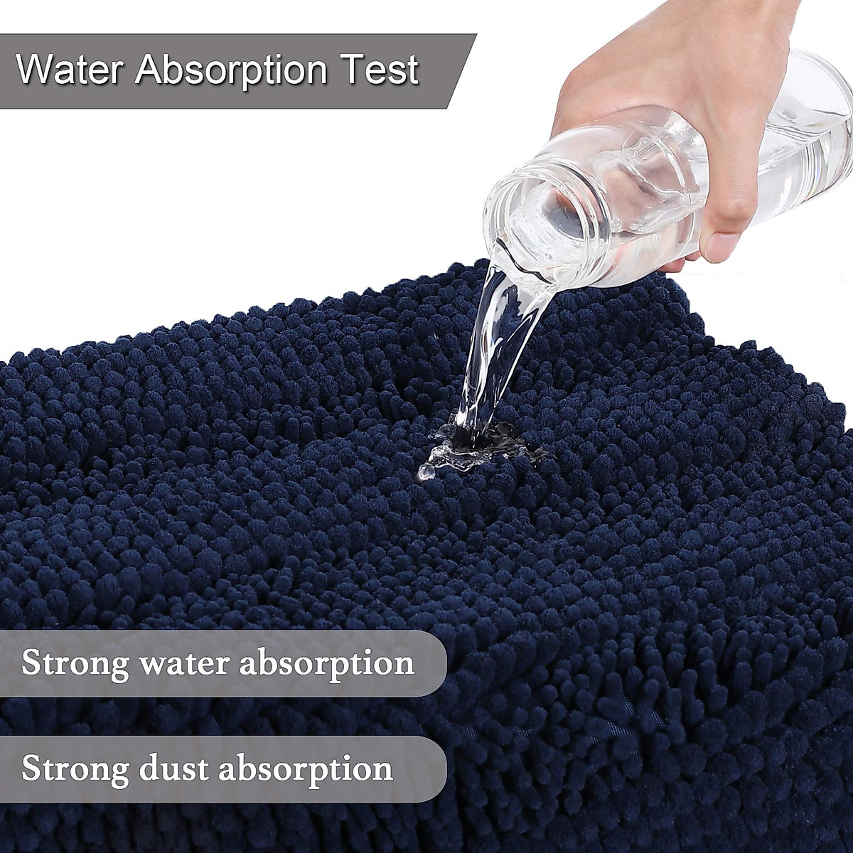 Flamingo P Bath Rugs Ultra Thick and Soft Texture Bath Mat Chenille Plush Striped Floor Mats Hand Tufted Bath Rug with Non-Slip Backing Door Mat for Kitchen/Entryway (Navy - 47" x 17")