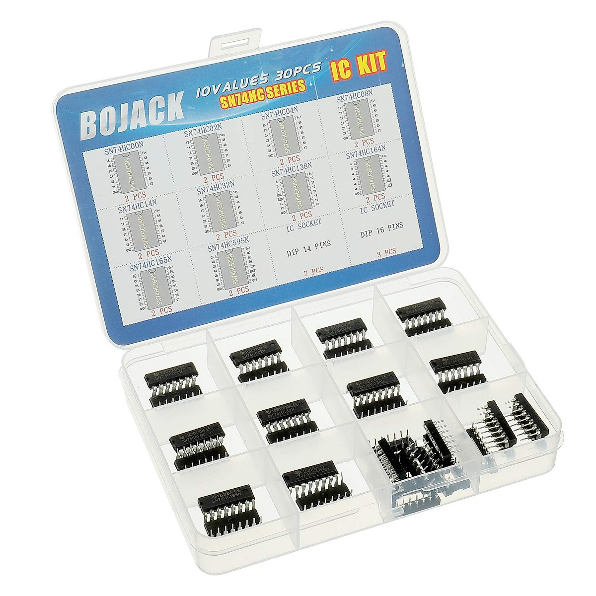 BOJACK 10 Values 30 Pcs Series Shift Output Registers IC chip,Including:SN74HC00N SN74HC02N SN74HC04N SN74HC08N SN74HC14N SN74HC32N SN74HC138N SN74HC164N SN74HC165N SN74HC595N IC Assortment Kit