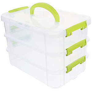3-Tier Stackable Storage Container Box Handled Organizer Storage Box Stackable Carry Box with Removable Tray Transparent Storage Case Stack Carry Storage Box