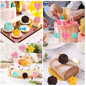 Silicone Flowers Molds, Baking Pan with Flowers and Heart Shape Non-Stick Silicone Molds for Chocolate, Candy, Jelly, Ice Cube, Muffin (5pack)