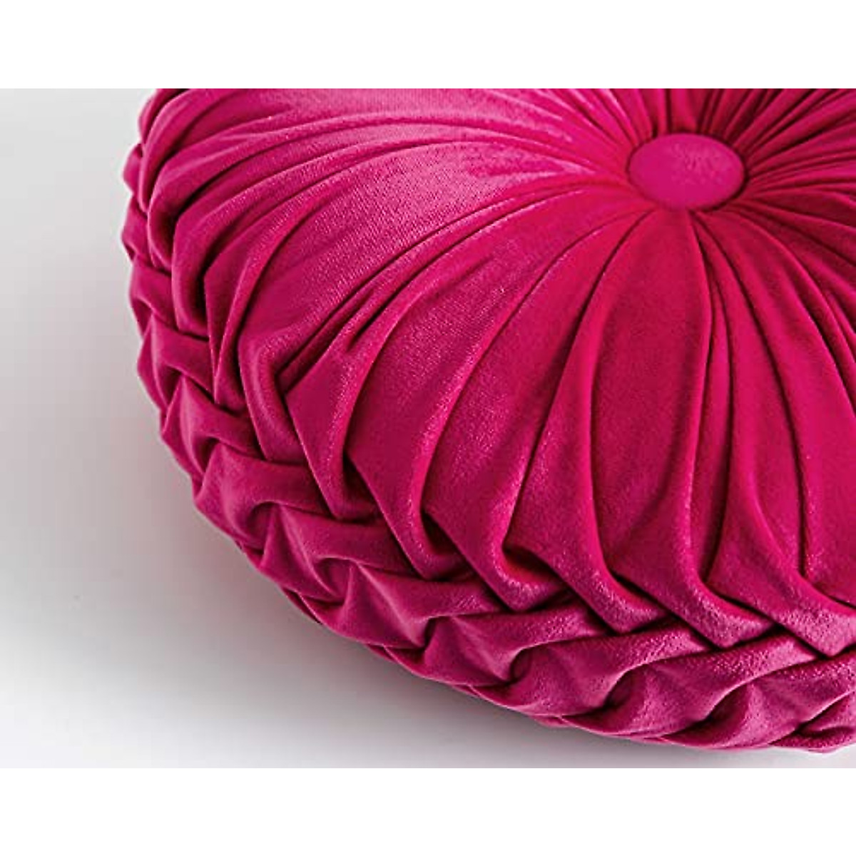 Cassiel Home 14.5” Velvet Round Pinktuck Pillow Hot Pink Spring and Summer Home Decor Handcraft Pleated Round Pillow Decorative Wedding Decoration Farmhouse Boho Accent Throw Pillow for Couch Bed Sofa