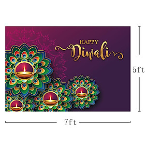 MEHOFOND 7x5ft Happy Diwali Party Backdrop Decorations Indian Diwali Banner Deepavali Festival of Lights Photography Background Hindu Happy Lights Candle Banner Photo Studio Props
