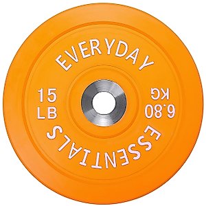 BalanceFrom Color Coded Olympic Bumper Plate Weight Plate with Steel Hub, 15LB Single