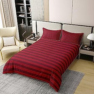 100% Natural Cotton Red Striped Duvet Cover Full Size Kids Girls Women Stripe Bedding Set Ticking Stripes Farmhouse Quilt Cover Geometric Lines Horizontal Stripes Room Decor Comforter Cover