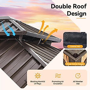 Jolydale Hardtop Gazebo,12x20 Gazebo with Brown Mosquite Netting, Double Metal Roof for Lawn and Garden