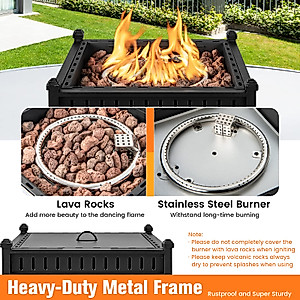 Giantex Tabletop Propane Fire Pit, 16.5 Inch Outdoor Firepit, 40,000 BTU Outdoor Gas Fire Pit w/ 2" Umbrella Hole, Removable Lid, Simple Igniting System, Lava Rocks & Tank Seat, Fire Pits for Tables