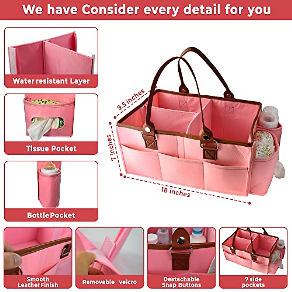 SENDMEX Pink Diaper Caddy - Baby Diaper Caddy Organizer - Car Caddy Diaper Basket - Baby Bath Organizer Basket - Diapers Storage - Baby Essentials For Newborn