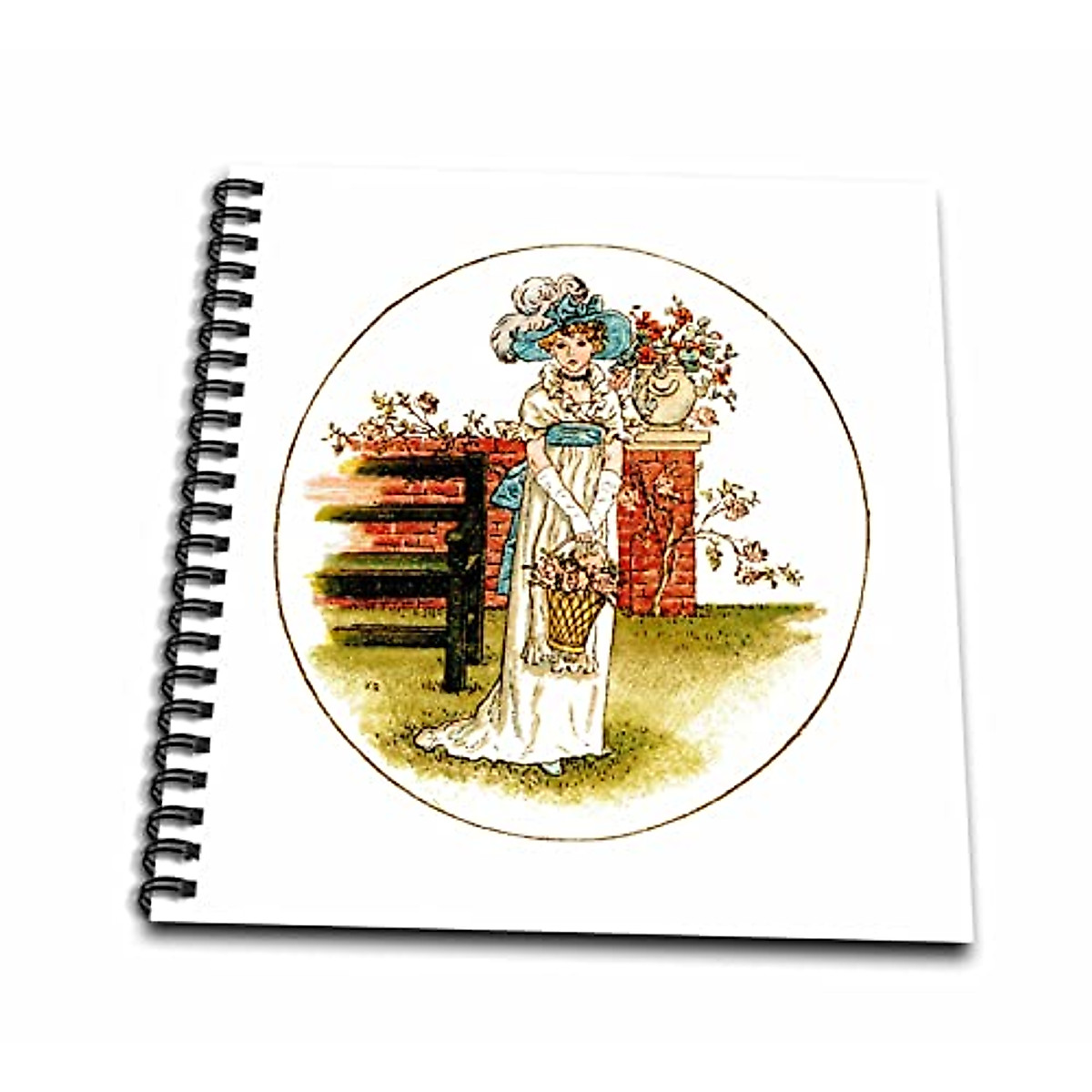 3dRose Pretty Kate Greenaway Illustration of a Girl with a Basket of... - Drawing Books (db_356331_2)