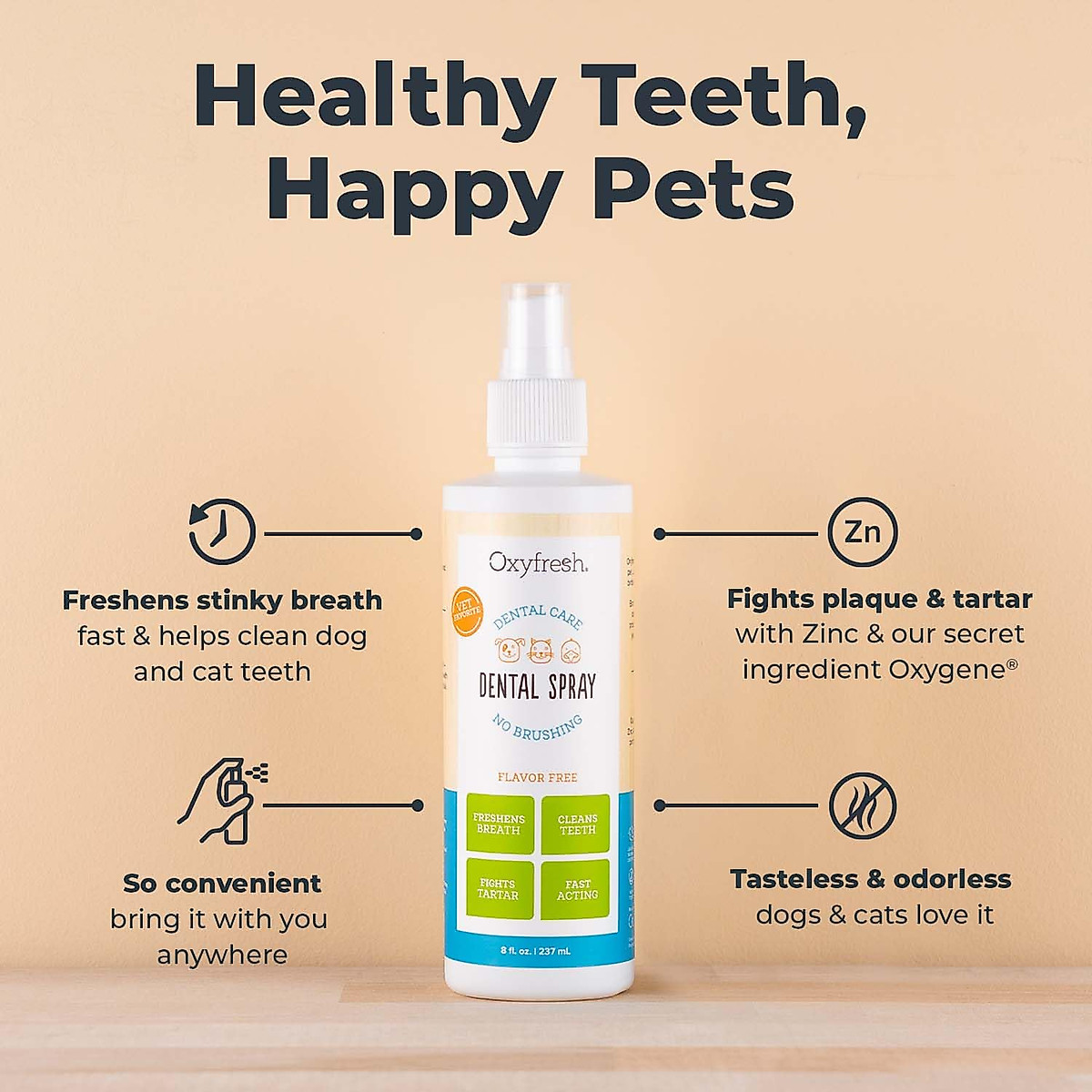 Oxyfresh Advanced Pet Dental Spray – Instant Pet Fresh Breath: Easiest No Brushing Pet Dental Solution for Dogs and Cats – Best Way to Fight Pet Plaque, Keep Teeth & Gums Healthy. 8oz.