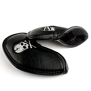 Craftsman Golf 10pcs Black Skull Thick Pu Synthetic Leather Golf Iron Head Covers Set Headcover Skull Fit All Brands Callaway, Ping, Taylormade, Cobra, Etc.