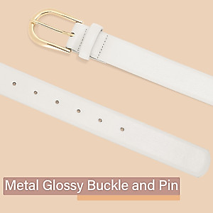 SANSTHS Women's Leather Belt for Jeans Pants Fashion Gold Buckle Ladies Dress Waist Belt,White,S