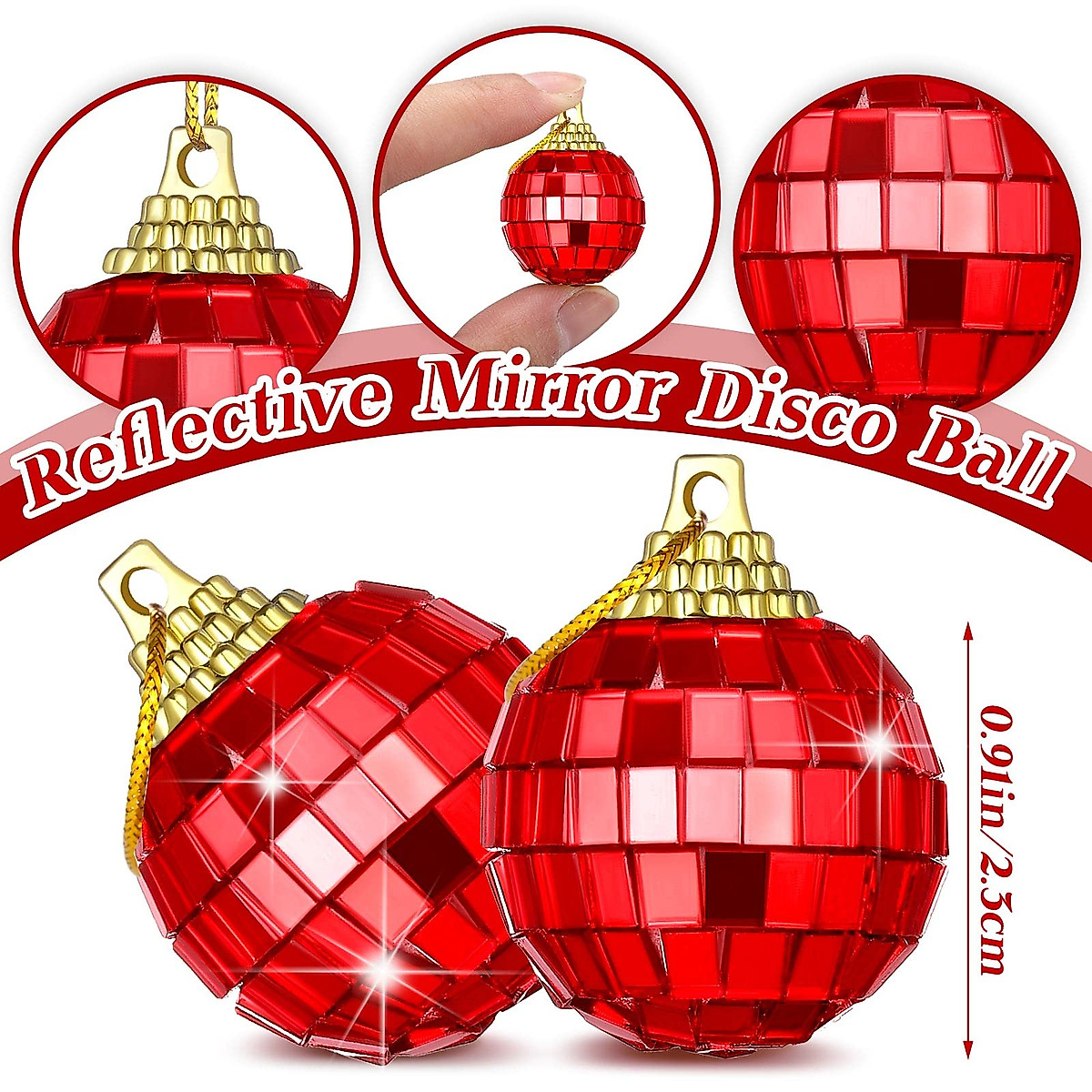 BBTO 24 Pieces Mini Disco Ball Ornaments Disco Ball 70s Party Decor Cake Topper Hanging Reflective Ball Ornament for Party Decor(0.91 Inch,Red, Green)