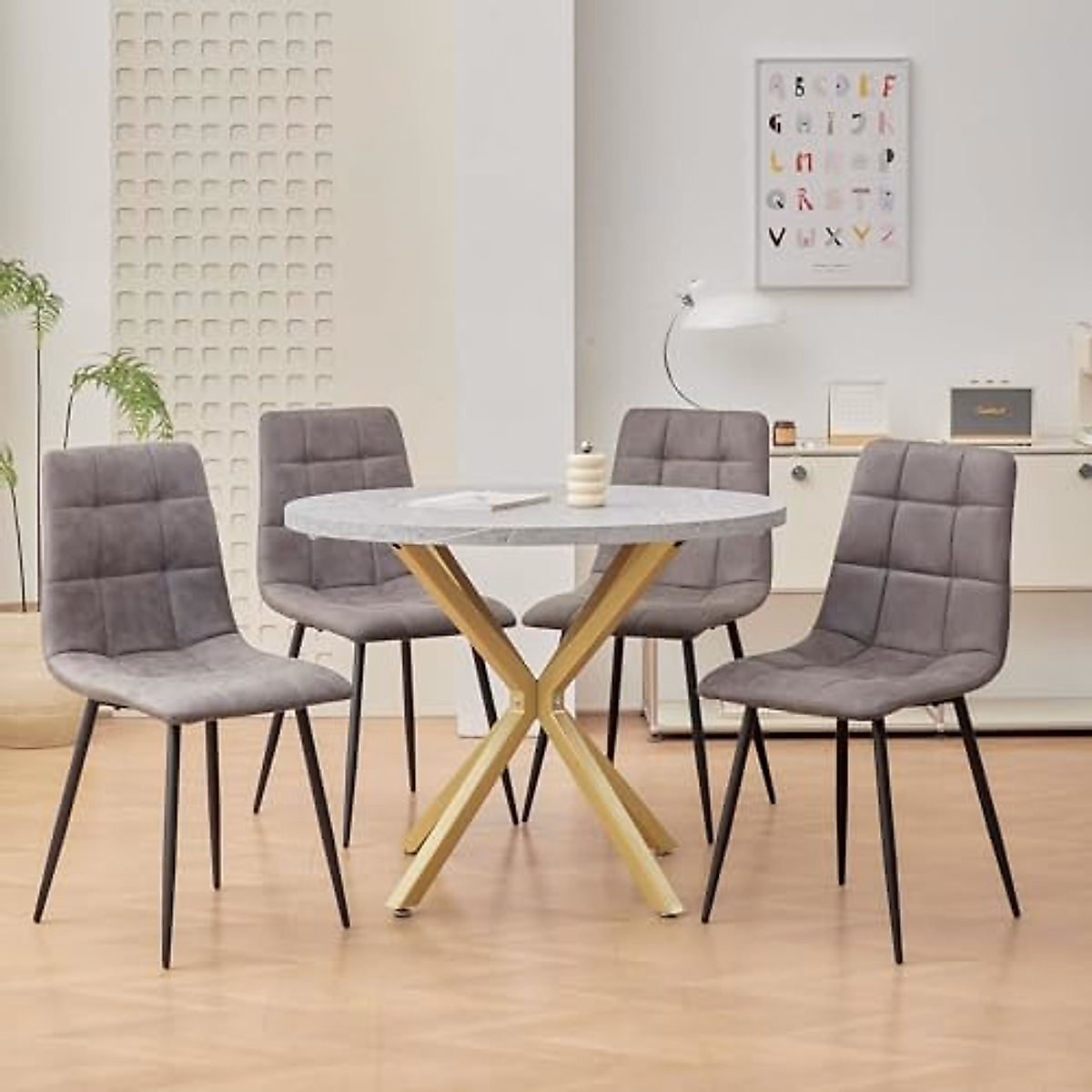 Leisure Coffee Table Modern Marble Effect Table Top Golden Iron Art Mid-Century White Tulip Table Metal Base Pedestal Table for Kitchen Restaurant Living Room Side Table (Color : Grey/Grey)