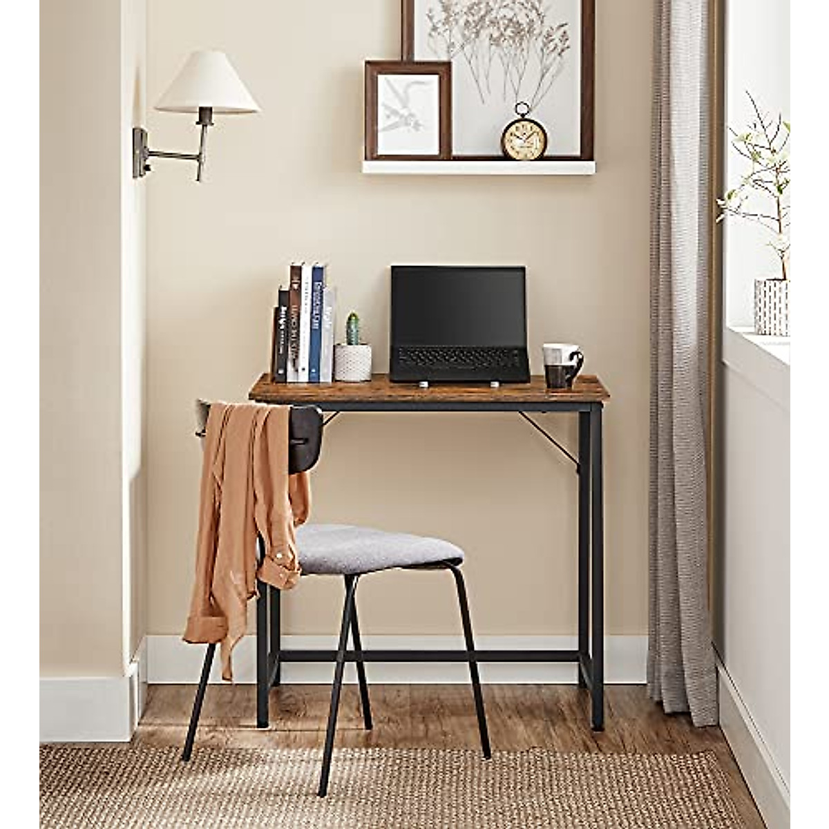 VASAGLE 31.5-Inch Computer Writing Desk, Home Office Small Study Workstation, Industrial Style PC Laptop Table, Steel Frame, Rustic Brown + Black