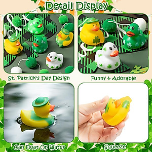 Haooryx 20Pcs St. Patrick's Day Rubber Duck Toys Novelty Squeeze Shamrock Duck Decor for Irish St. Patrick's Day Easter Day Party Favor Goodies Bag Fillers Kids Birthday School Prizes