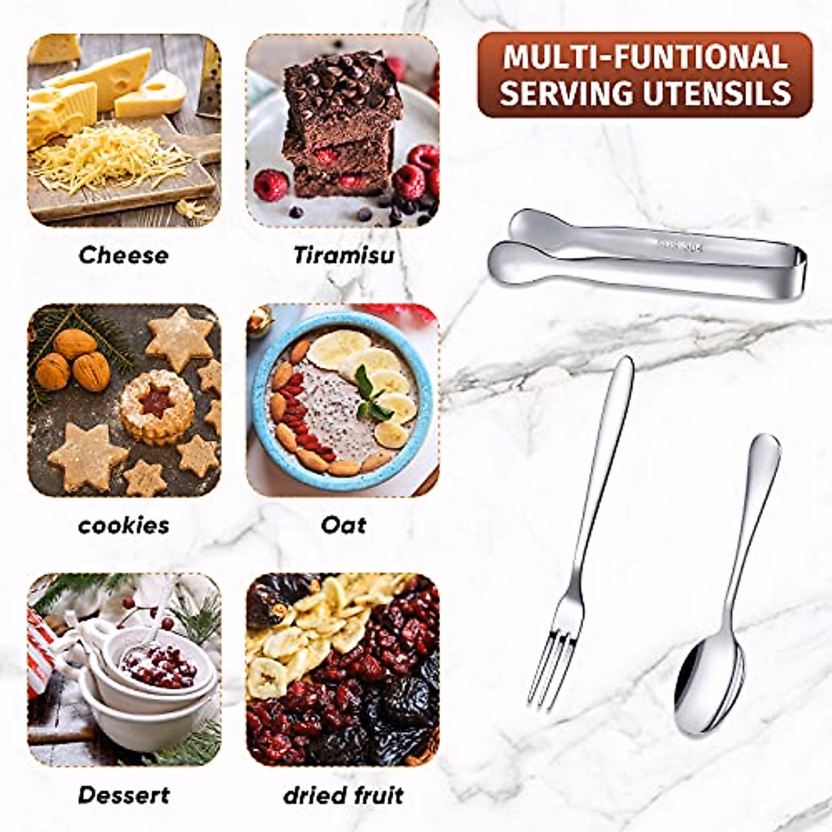 24 Pieces Charcuterie Accessories for Party, Appetizer Forks and Spoons Stainless Steel Charcuterie Utensils Mini Serving Tongs for Valentines Party Salad Dessert Cocktail (Silver, Vivid Sharp Spoon)