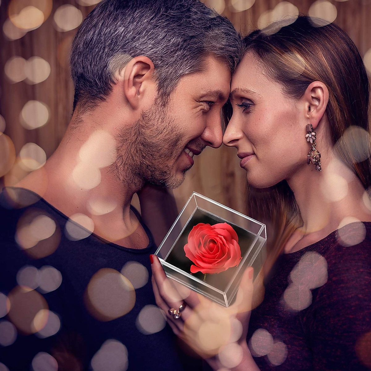 Hicarer Necklace Gift for Girlfriend I Love You in 100 Languages Projection Necklace with Preserved Red Real Rose Flowers in Box for Women Mom Wife on Mother's Day, Anniversary(Silver)