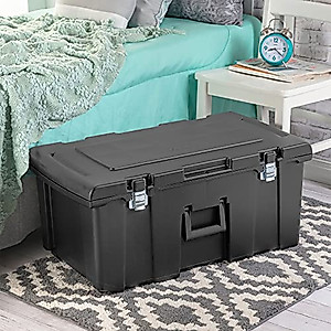 Sterilite Heavy Duty 16 Gallon Portable Plastic Footlocker Storage Container with Handles and Wheels for Dorms and Apartments, Black, 2 Pack