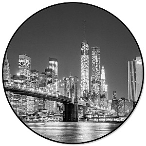 Round Area Rugs Children Crawling Mat Non-Slip Mat,New York Residential Carpet for Living Dining Room Kitchen Rugs Decor,Summer Night in Manhattan Brooklyn Bridge Park River Waterfront,3.3Ft(39In