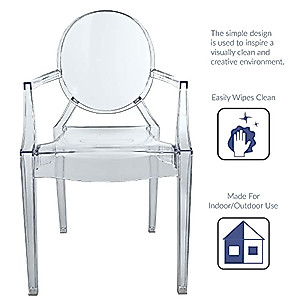 Modway Casper Modern Acrylic Stacking Kitchen and Dining Room Arm Chair in Clear - Fully Assembled