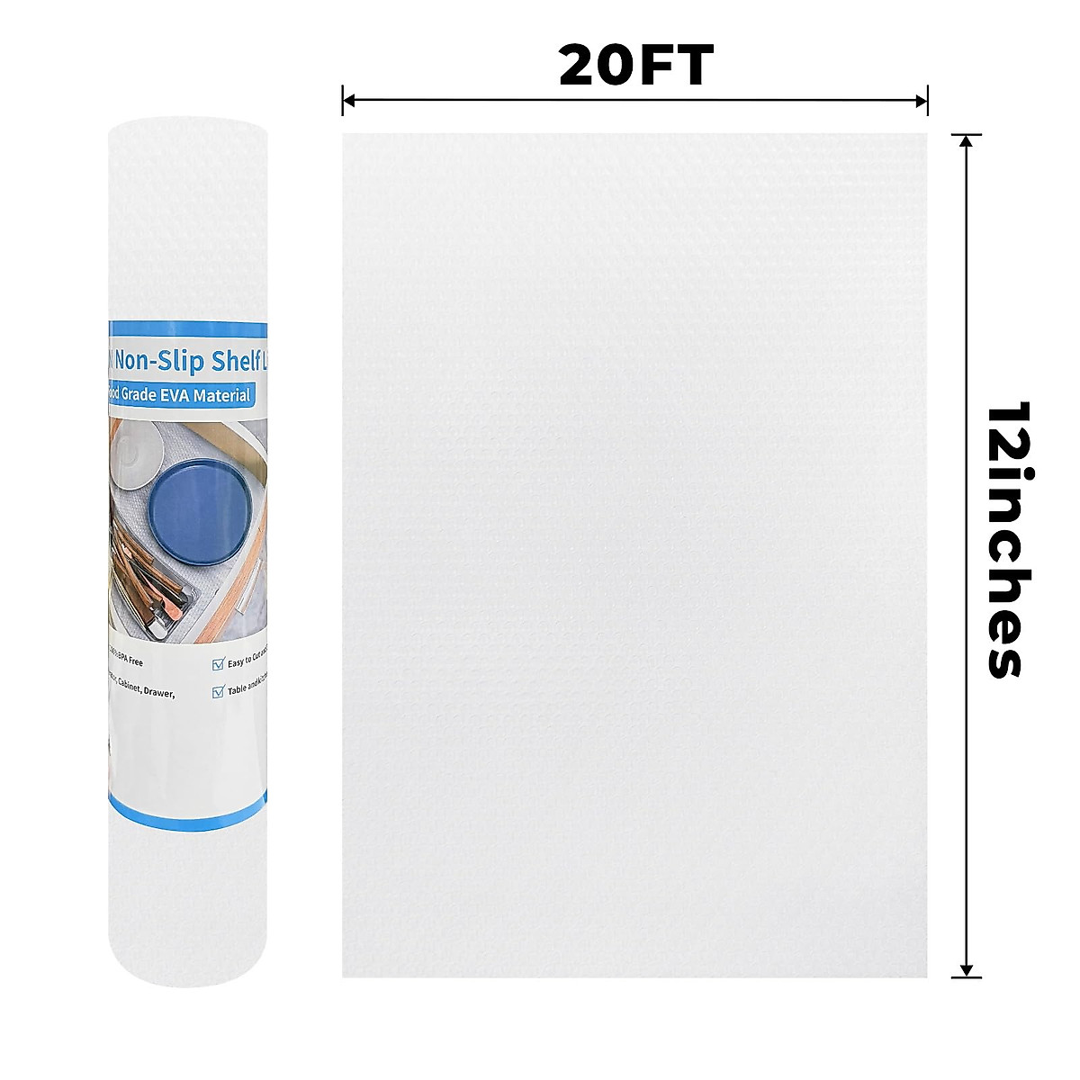 Kitchen Shelf Liner Non-Slip Cabinet Liner 12 in x 20 FT Washable Refrigerator Liners Oil-Proof Drawer Liners for Kitchen Dining Transparent