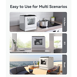 ecozy Portable Dishwasher Countertop, Mini dishwasher with a Built-in 5L Water Tank, No Hookup Needed, 6 Programs, Extra Dry Function for Apartments, Camping and RV, White