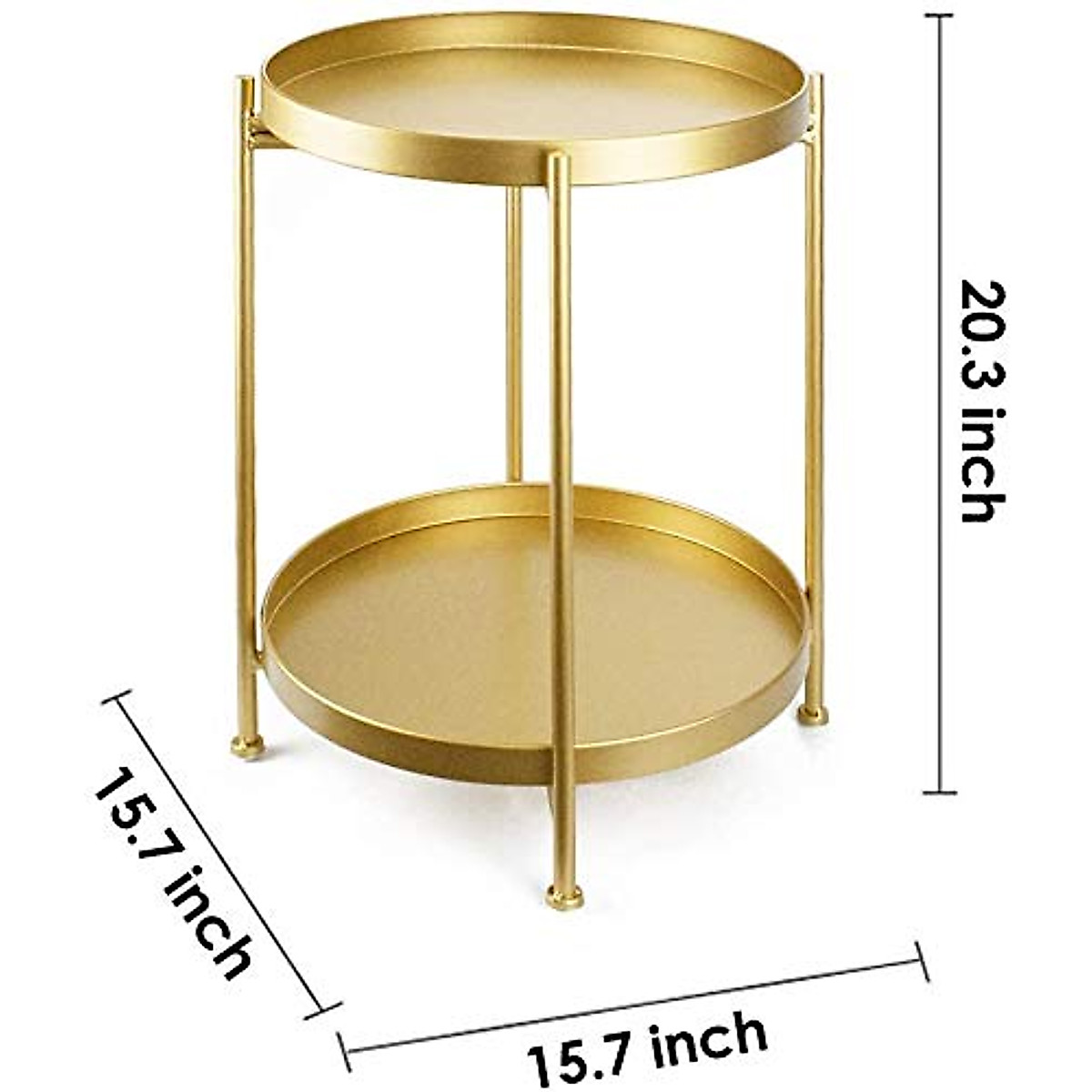 Tiita Round End Table Mental 2-Tier Side Table Nightstand/Small Iron Tables Accent Coffee Table for Living Room Bedroom Office Small Space