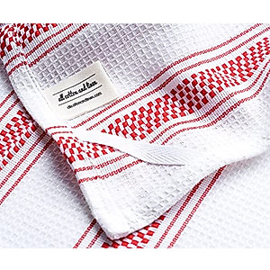 6 Pack Red Cotton Dish Towels for Kitchen - Ticking Stripe Dish Towels - Kitchen Hand Towels - Farmhouse Dish Towels - Red Kitchen Towels Linen - Soft, Highly Absorbent, Hanging Loop, 18”x 28”