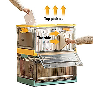 Yhxdev Large Closet Organizers and Storage, 52L Folding Storage Box, Stackable Plastic Storage Bins with Double Doors and Lids, Sterlite Containers with Wheels (Blue)