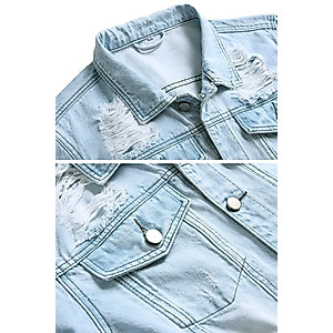 LAMKUKU Mens Denim Jacket Ripped Slim Jean Jacket Coat for Men (Medium, Light blue-02)