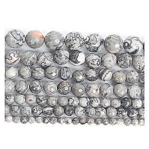 NHBT YU 4/6/8/10/12mm Natural Stone Grey Map Round Beads Loose Spacer Bead for Jewelry Making DIY Accessories T87 (Color : H8594, Item Diameter : 10mm)