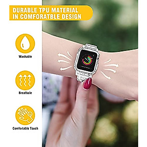 JXVM for Apple Watch Band 41mm 40mm 38mm with Case, Uni-body Protective Bumper Band, Crystal Clear Men Women Sporty Case, with Premium Soft TPU Adjustable Strap for iWatch SE & Series 8 7 6 5 4 3 2 1 (Crystal/Clear)