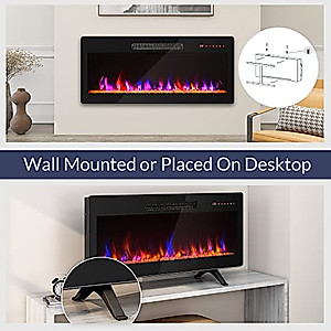 BELLEZE 36" Electric Fireplace Heater, 1400 W Recessed & Wall Mounted Electric Fireplace with Remote Control, Freestanding Heater with Adjustable Flame Color and Brightness, Timer, Touch Screen