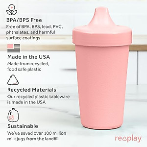 Re-Play Made in USA 10 Oz. Sippy Cups for Toddlers, Pack of 1 - Reusable Spill Proof Cups for Kids, Dishwasher/Microwave Safe - Hard Spout Sippy Cups for Toddlers 3.13" x 6.25", Blush