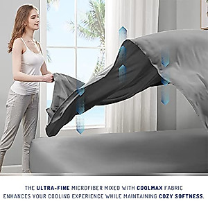 DEGREES OF COMFORT Coolmax Cooling Sheets | Queen Size Bed Sheet Set for Hot Sleepers | Soft Fabric with Deep Pocket, Grey-4PC