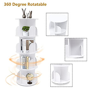 ZHFEISY Rotating Bookshelf 4 Tier Nordic Style White Bookcase 220 lbs Bearing Capacity Corner Bookshelf for Living Room Bedroom Study Office