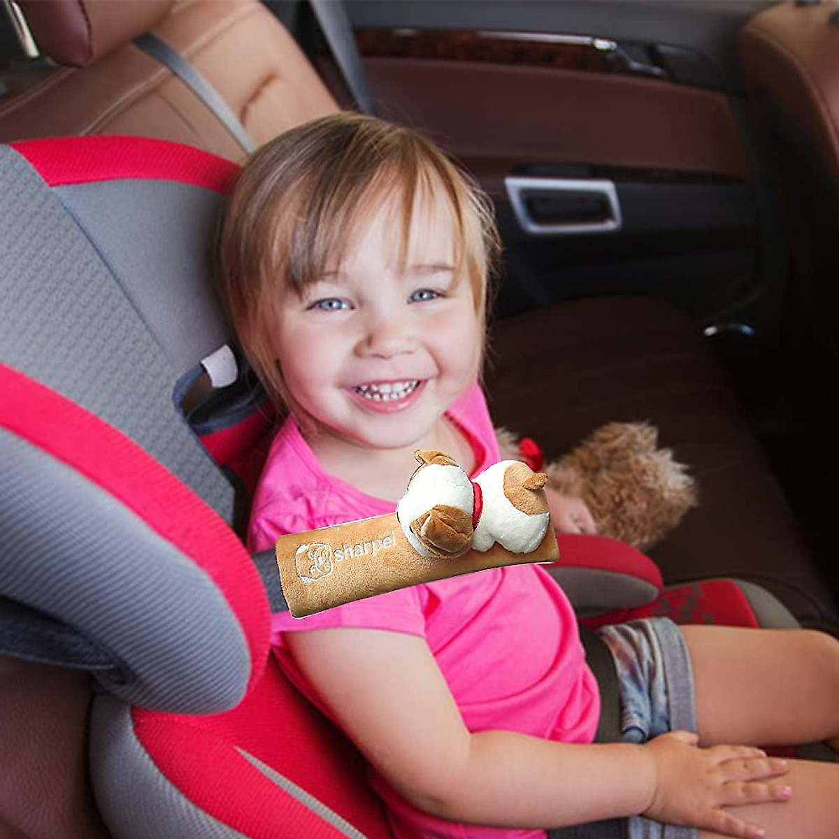 2 Pack Car Seat Belt Cover Adjuster for Kids with Plush Dog Kids, Car Seat Belt Pads, Soft Shoulder Pad, Neck Cushion Protector, Seatbelt Cushion for Soft Auto Shoulder Strap Cushion