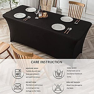 2 Pack Spandex Table Cover Fitted Rectangular Tablecloth Stretchable Fabric Tablecloth for Party, Banquet, Wedding and Events (6FT, Black)
