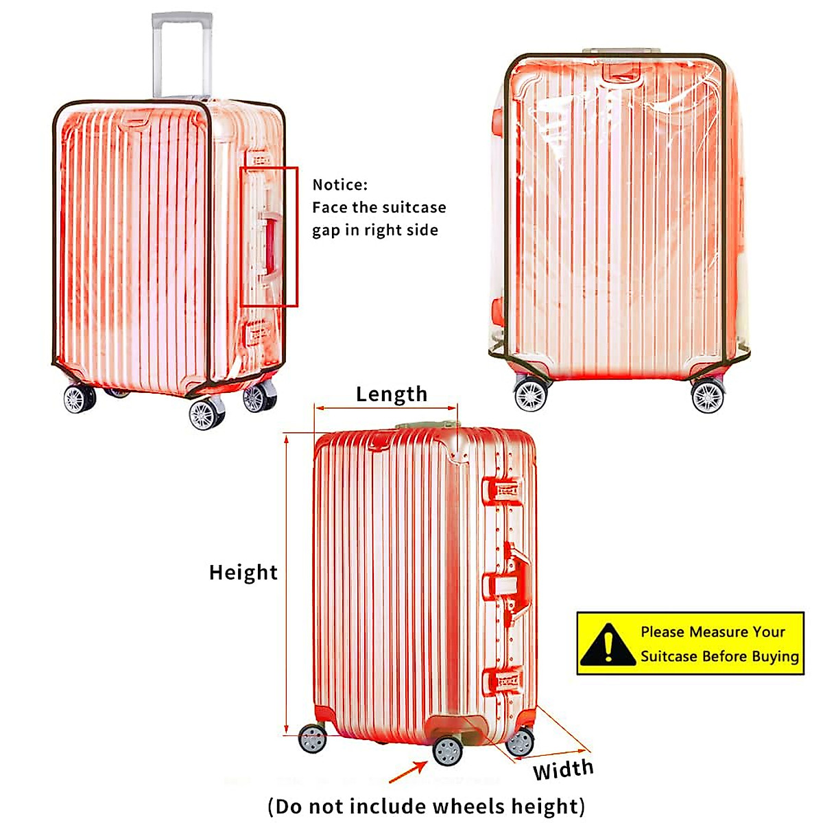 Esholife Luggage Covers for Suitcase Tsa Approved Clear PVC Waterproof Suitcase Covers Luggage Protectors 18-21Inch (18.50''H x 14.37''L x 9.44''W)